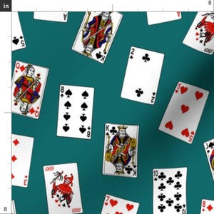 Playing Cards Fabric - Scattered Playing Cards Aqua by Thin Line ...