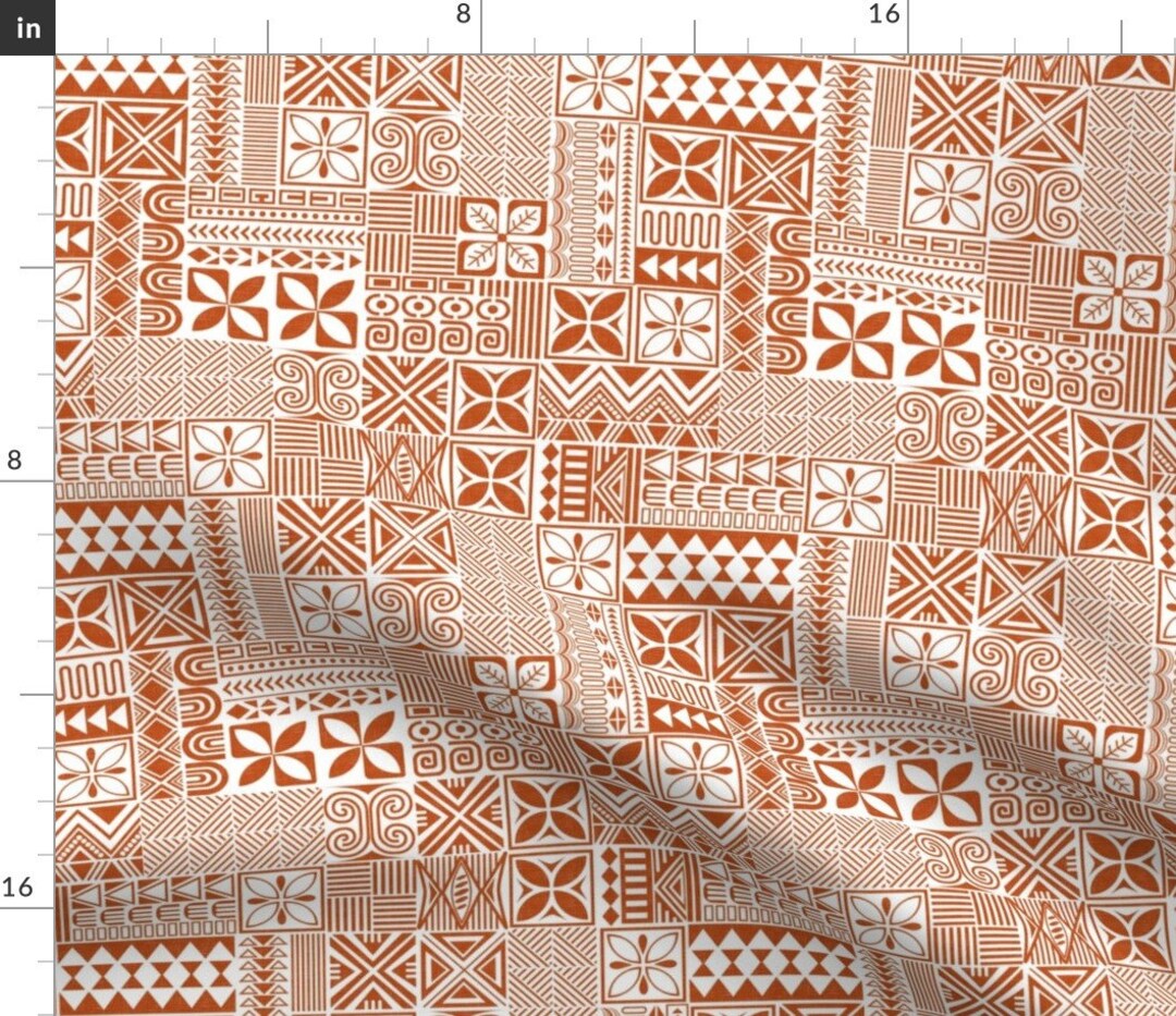 Tapa Orange Square Pattern Geometric Shapes Fabric Tapa Kapa - Etsy