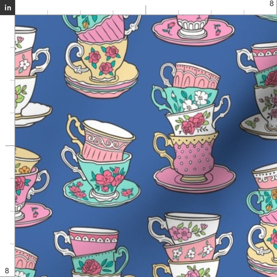 Tea Fabric Stacked Tea Cups With Vintage Roses Floral - Etsy
