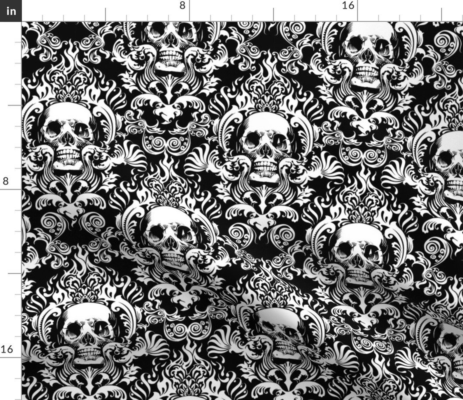 Skull Fabric Skull Damask by Jimiyo Black White Death - Etsy