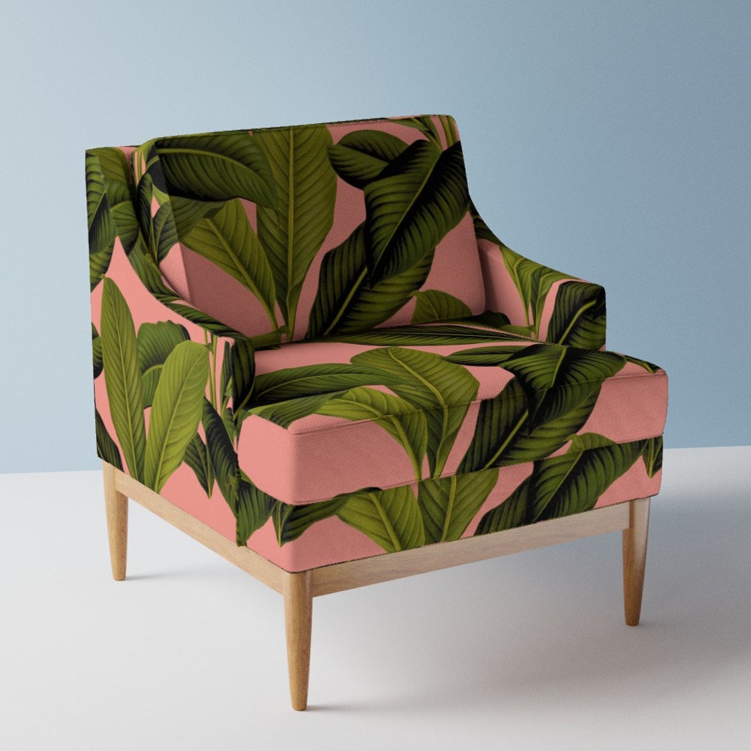 Tropical Botanical Upholstery Fabric Palm Duchess by Peacoquettedesigns Coral Pink Palm Leaves ...