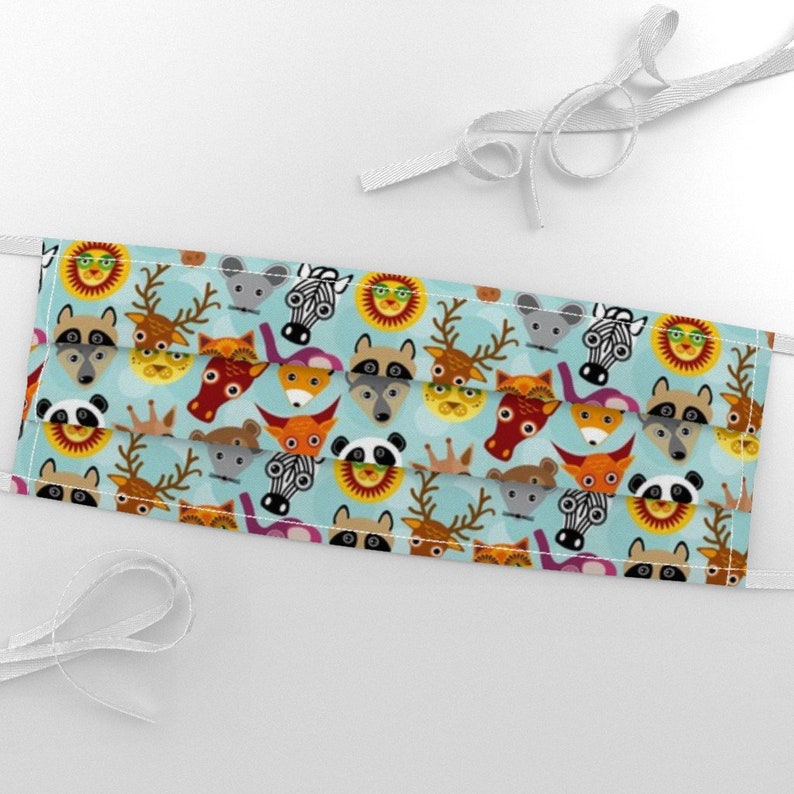 Animal Faces Fabric Funny Cute Animal Face on A Blue - Etsy