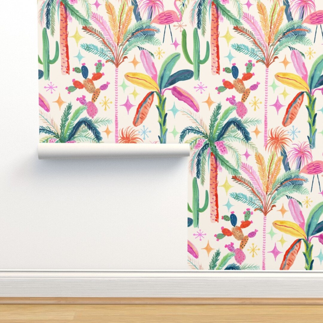 Rainbow Palm Trees Wallpaper Joyful Palm Spring by - Etsy
