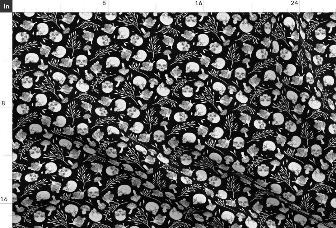Grayscale Fabric - Autumn Fields Small by Dorkabrain - Autumn Skulls ...