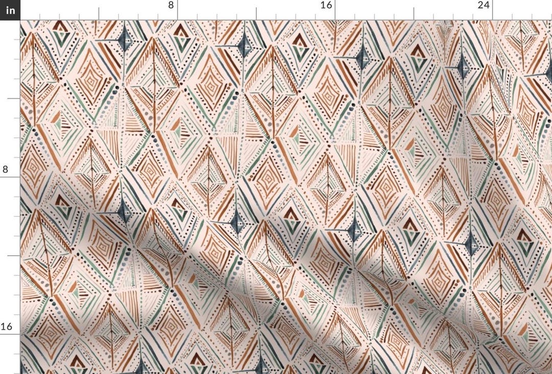 Peach Diamond Pattern Fabric - Boho Diamond-vintage Peach by Crystal ...