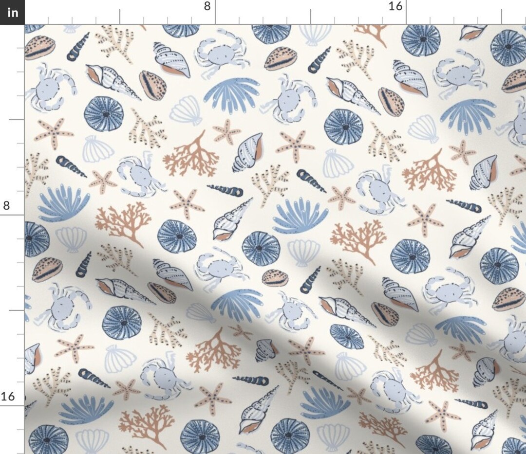 Coastal Seashell Fabric Rock Pool by Hufton_studio Soft Blue Cream Sea ...