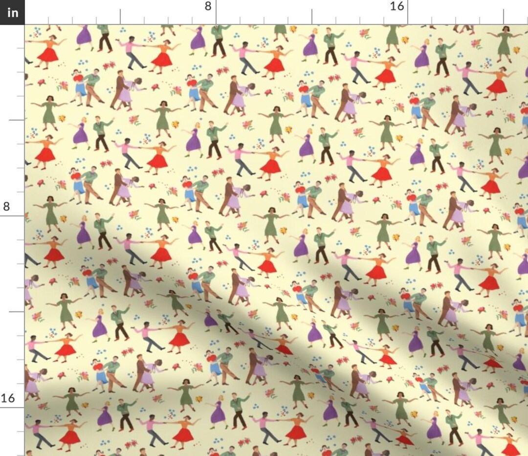 Dancers and Flowers Fabric Dancers and Flowers by Dasbrooklyn Dancing People Flowers Party ...