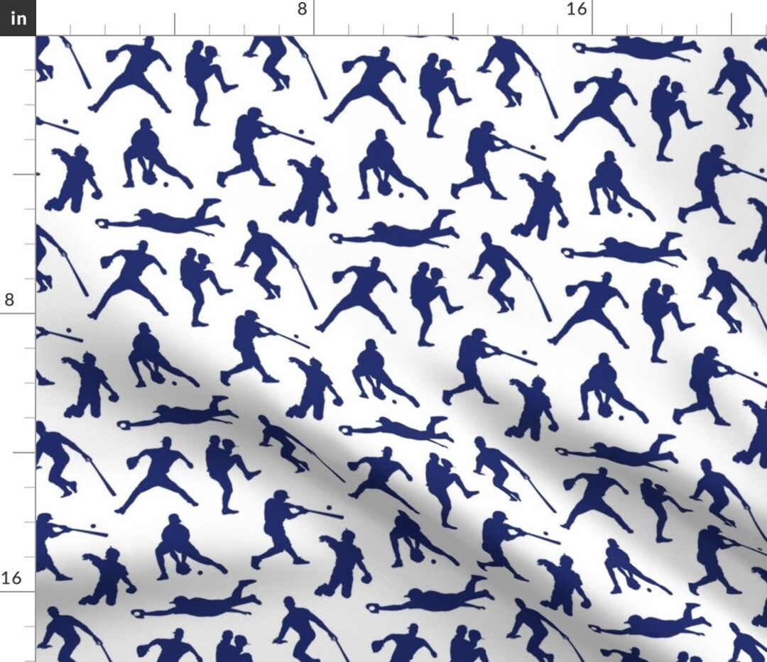 Baseball Fabric Baseball Players // Dark Blue by Thin Line - Etsy
