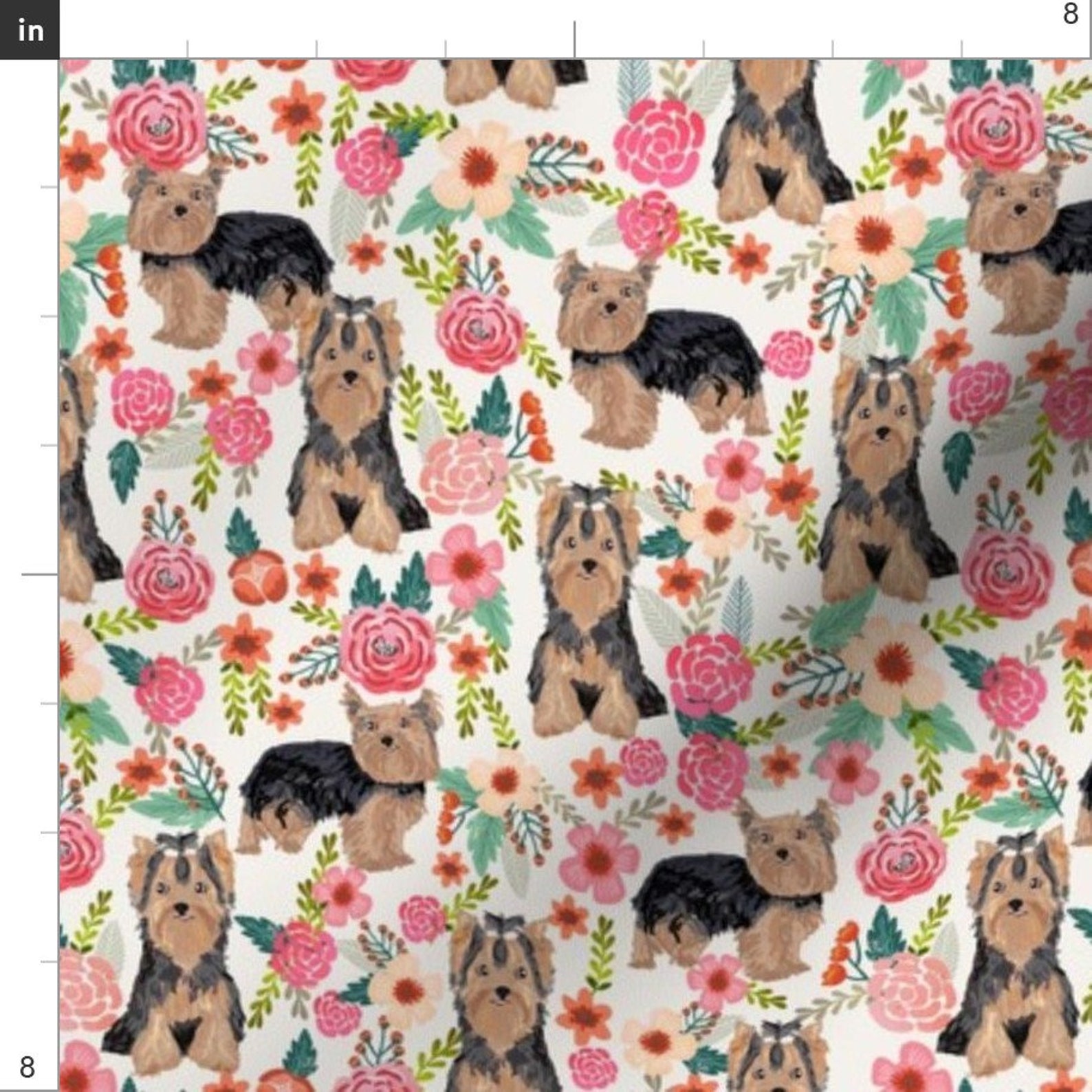 Yorkie Fabric Yorkie Floral Yorkshire Terrier Flower Dog - Etsy
