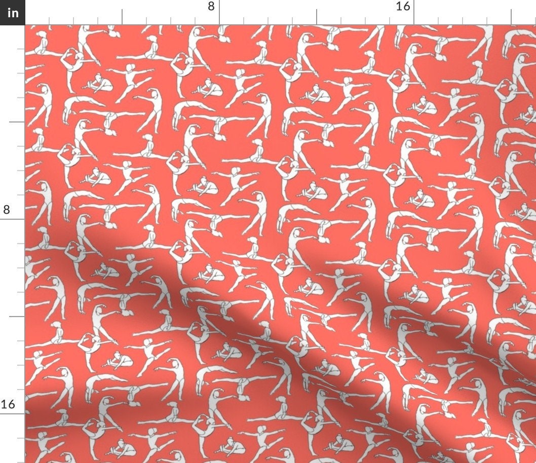 Girls Gymnastics Fabric Gymnasts On Coral By Landpenguin | Etsy