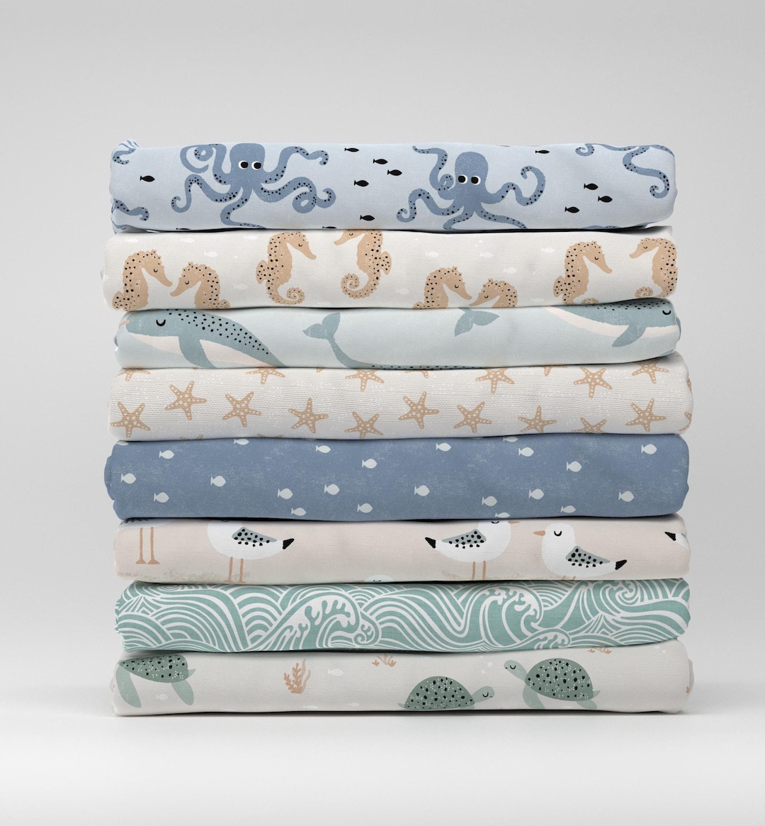 Coastal Baby Cotton Fat Quarters - Pastel Neutral Beach Whimsical Kids ...