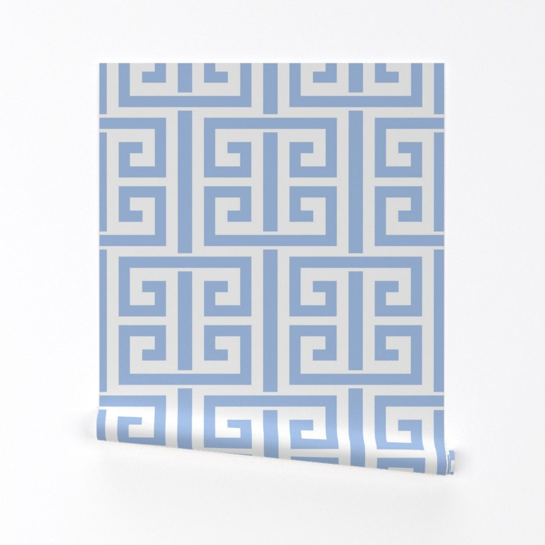 Blue Preppy Wallpaper Greek Key by Vivdesign Geometric Traditional Maze ...