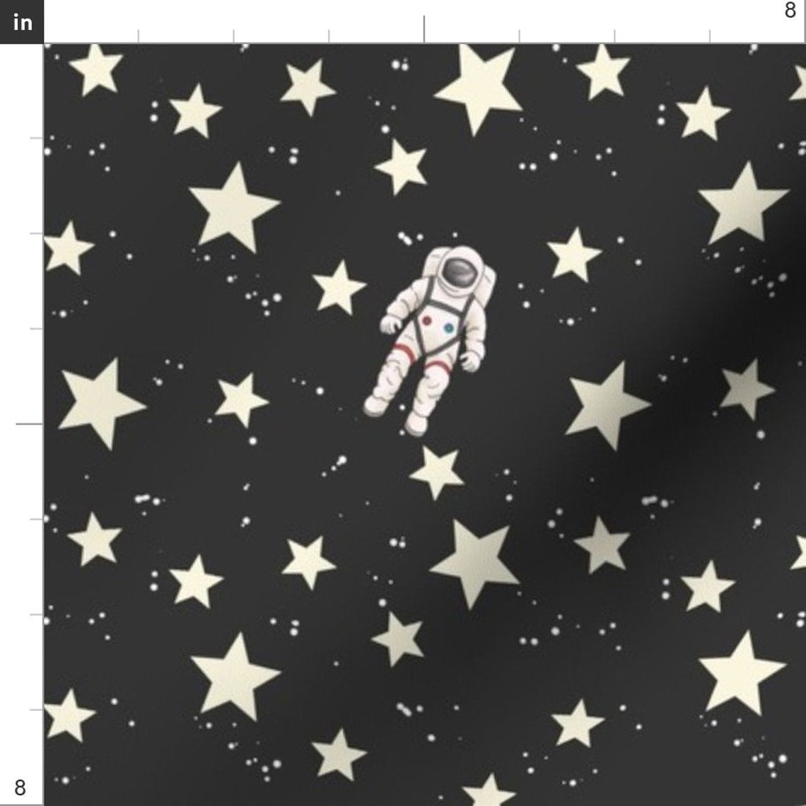 Space Fabric Space Stars Moon and Astronauts on Black by - Etsy
