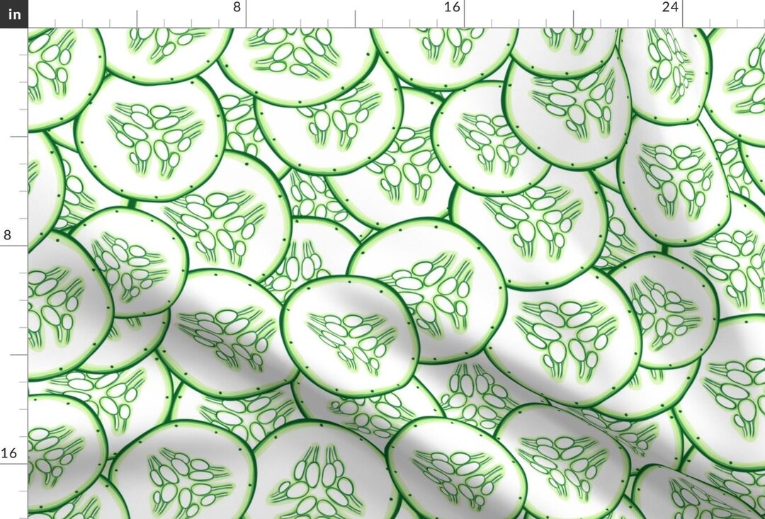 Cucumber Illustration Fabric - Cucumber Slices by Katerina Kirilova ...