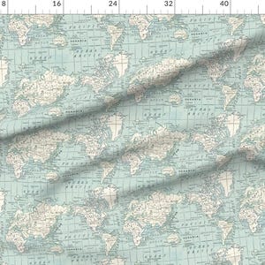 Vintage Maps Fabric - Soft Blue and Cream Map by Aftermyart - Blue and ...