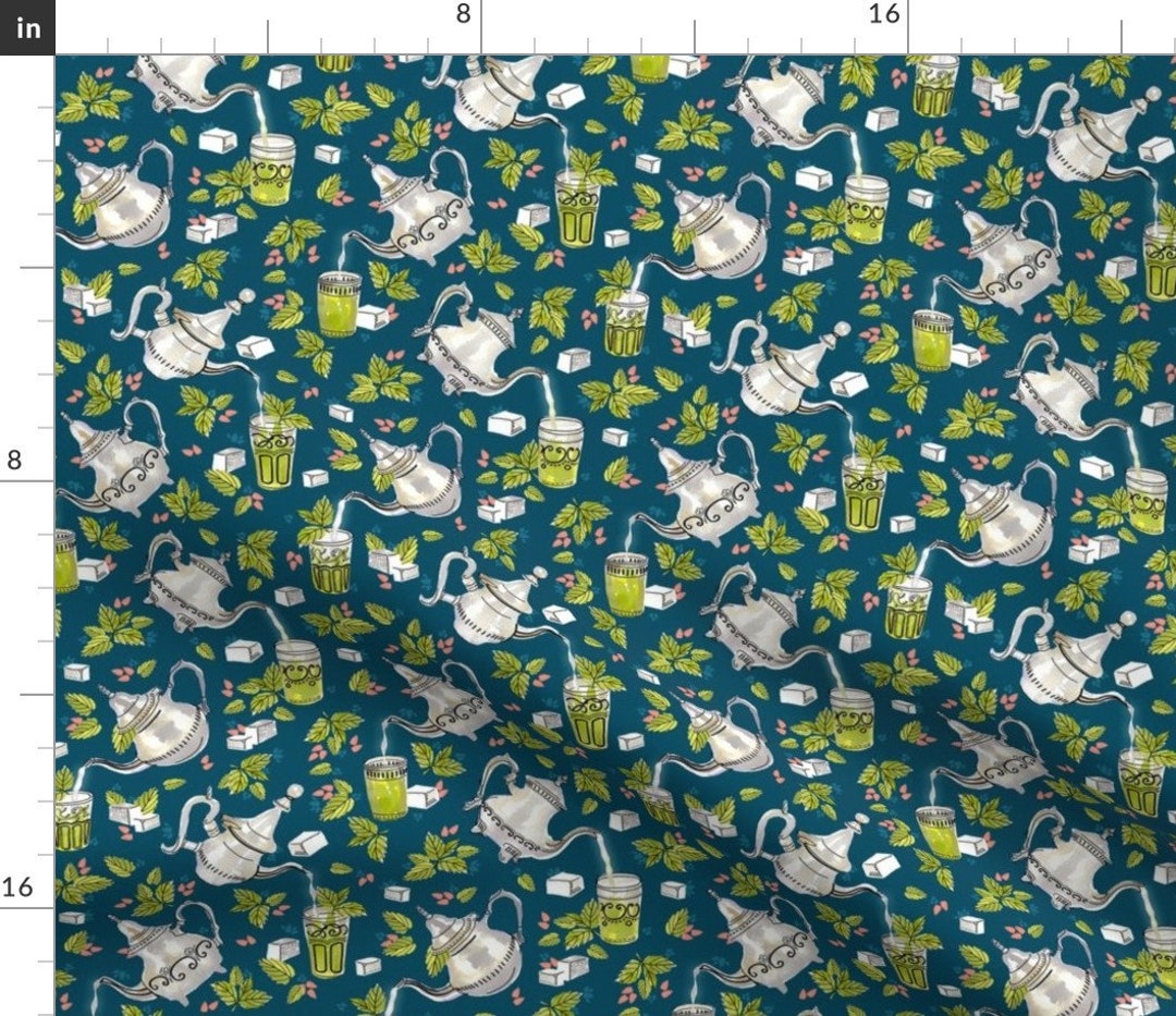 Green Teapot Morocco Fabric Moroccan Mint Tea / Small Scale by Marketa ...