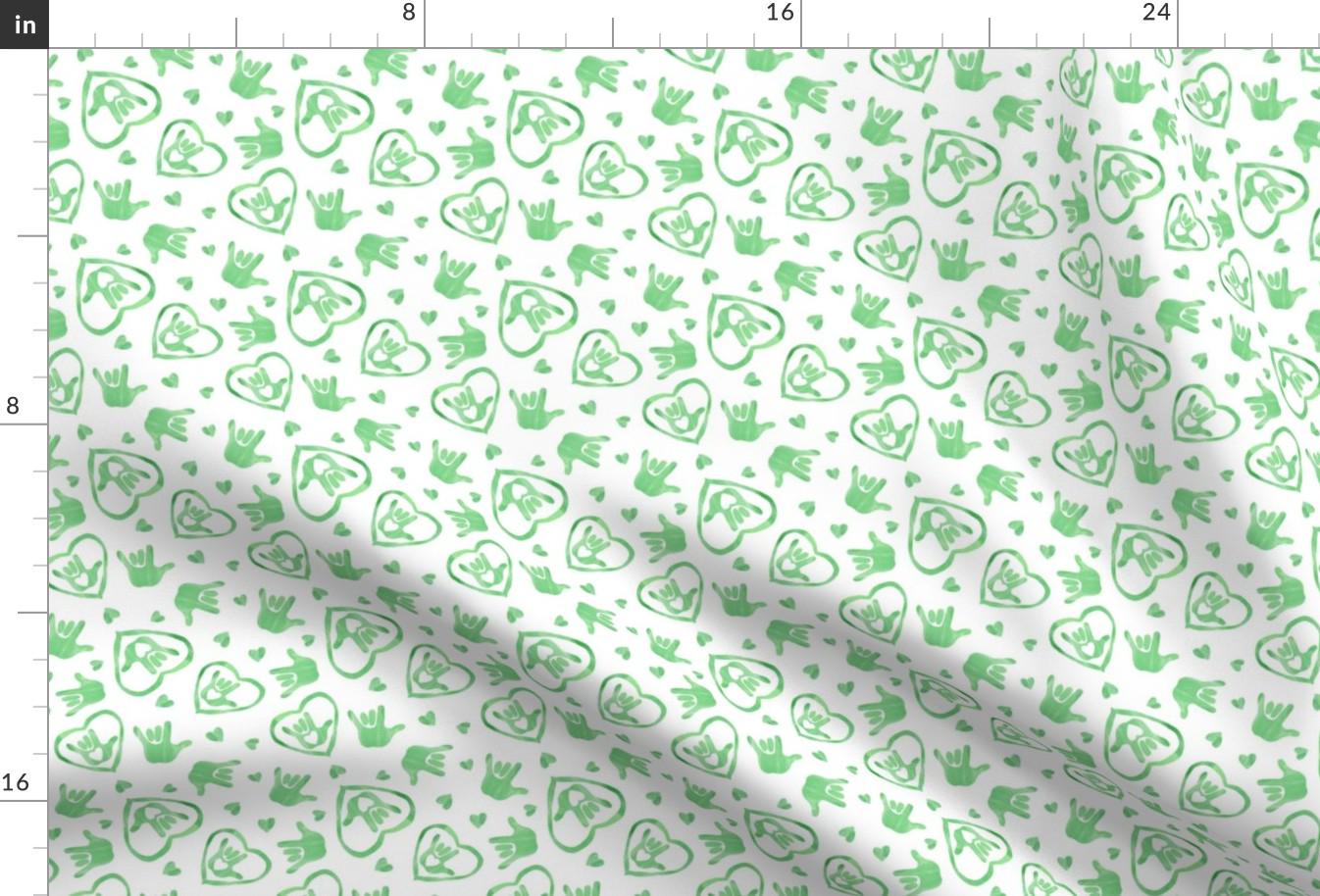 Asl Fabric - ASL I Love You Signs in Emerald by Joyfulrose Green White ...