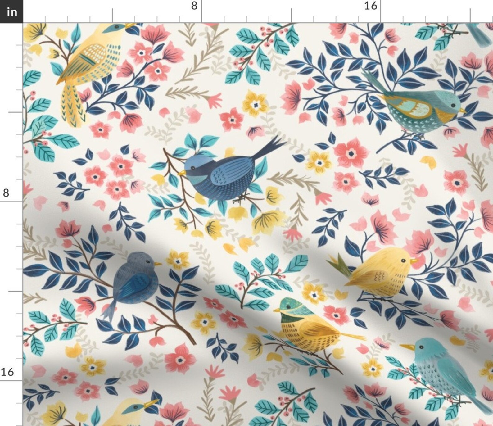 Spring Birds Fabric Spring Birds And Florals By Yuanxudesign | Etsy