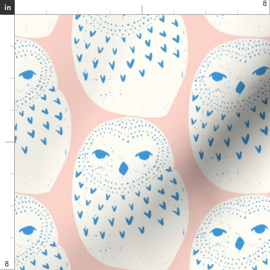 Owl Fabric Snowy Owl Pink by Littlefoxhill Owl Blush Pink - Etsy