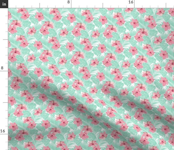 Hibiscus Fabric Hibiscus Tropical Flowers Floral on Teal | Etsy