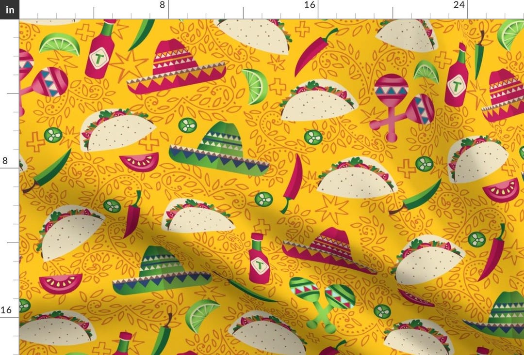 Tacos Fabric - Day of the Taco Yellow by Diseminger - Tacos Red Pepper ...