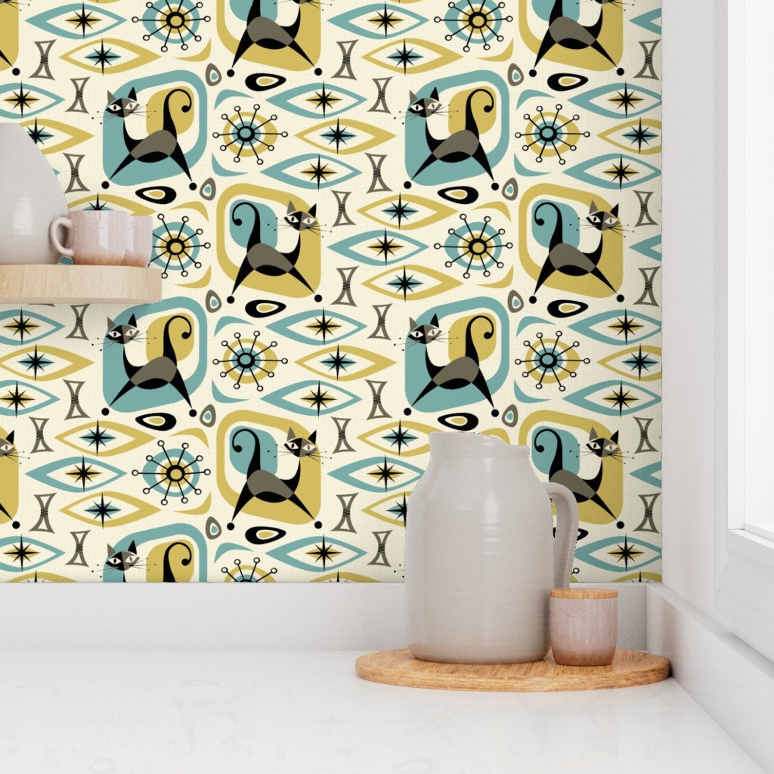 MCM Wallpaper Mid Century Cat Abstract by Studioxtine - Etsy