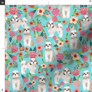 Lap Dogs Fabric - Shih Tzu Dog Breed Floral Turquoise Girly Flowers ...