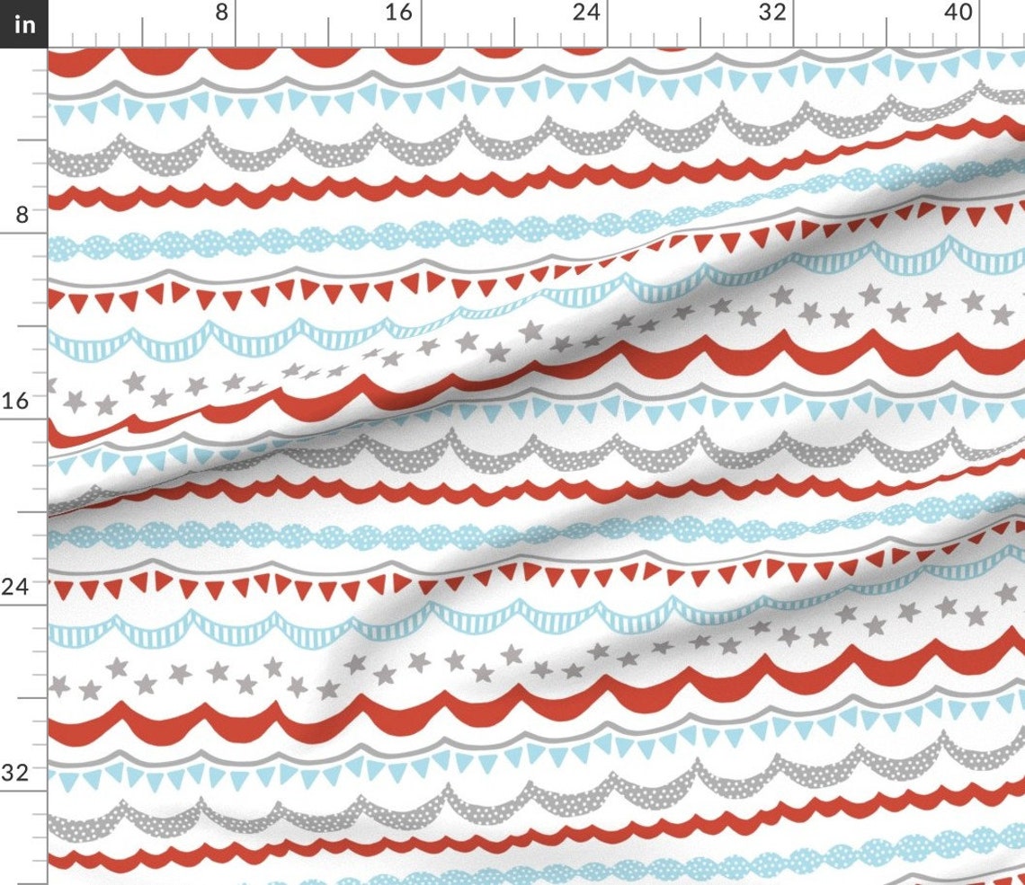 Red and Blue Banner Fabric Carnival in Gray Tomato Red & - Etsy