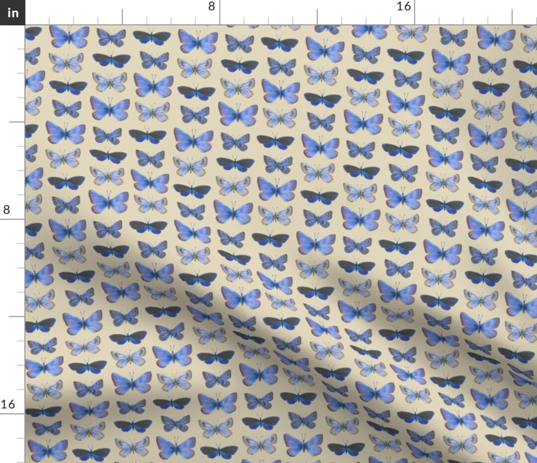 Blue Butterfly Fabric Small Blues by Weavingmajor Watercolor Botanical ...