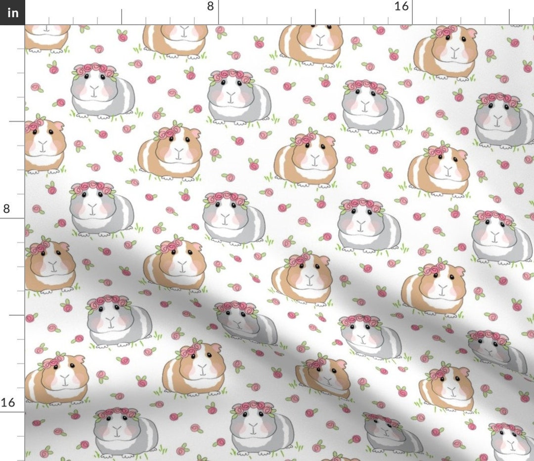 Cute Guinea Pig Fabric Guinea Pigs With Roses on White by Lilcubby Cute ...
