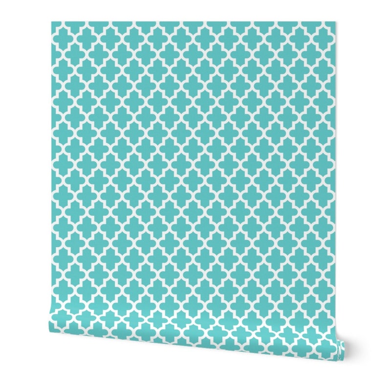 Quatrefoil Wallpaper Turquoise Moroccan by Sweetzoeshop - Etsy