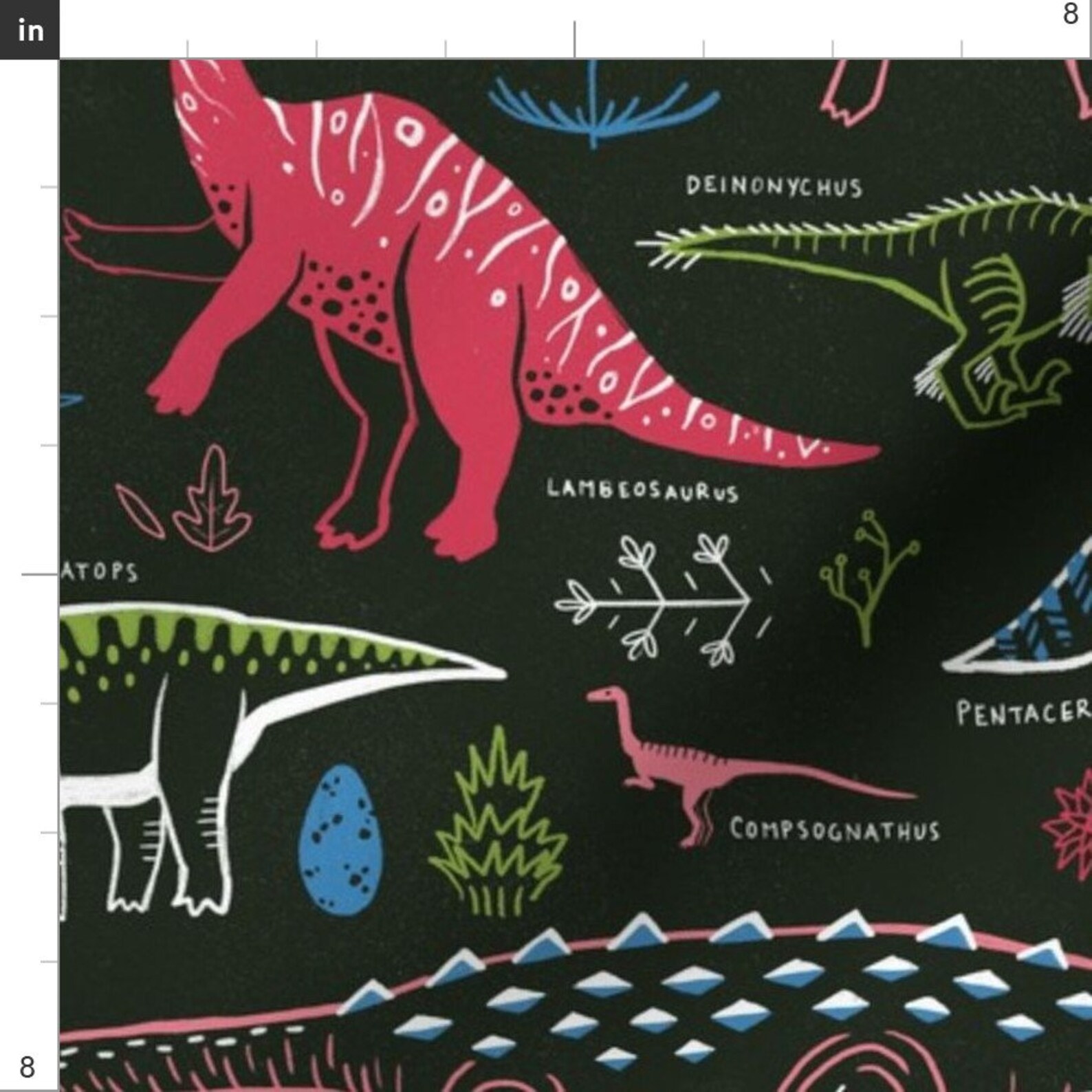 Dinosaur Fabric B-list Dinosaurs by Caleb Luke Lin - Etsy