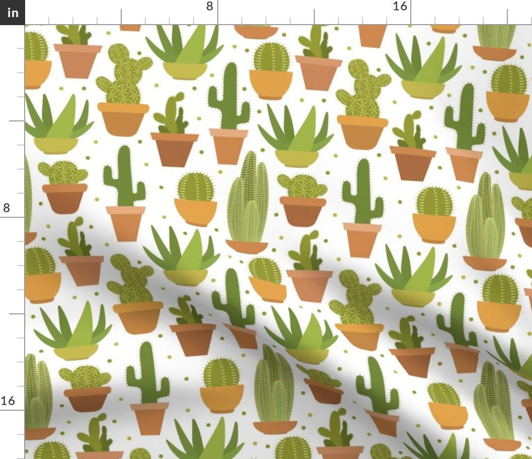 Cactus Polka Dot Fabric Cactus by Juliabadeeva Cute Cacti Sweet ...