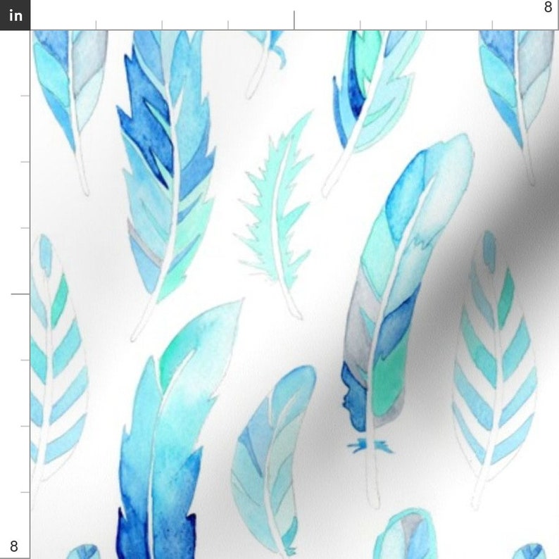 Blue Boho Feather Fabric Blue Feathers by Emmaallardsmith - Etsy