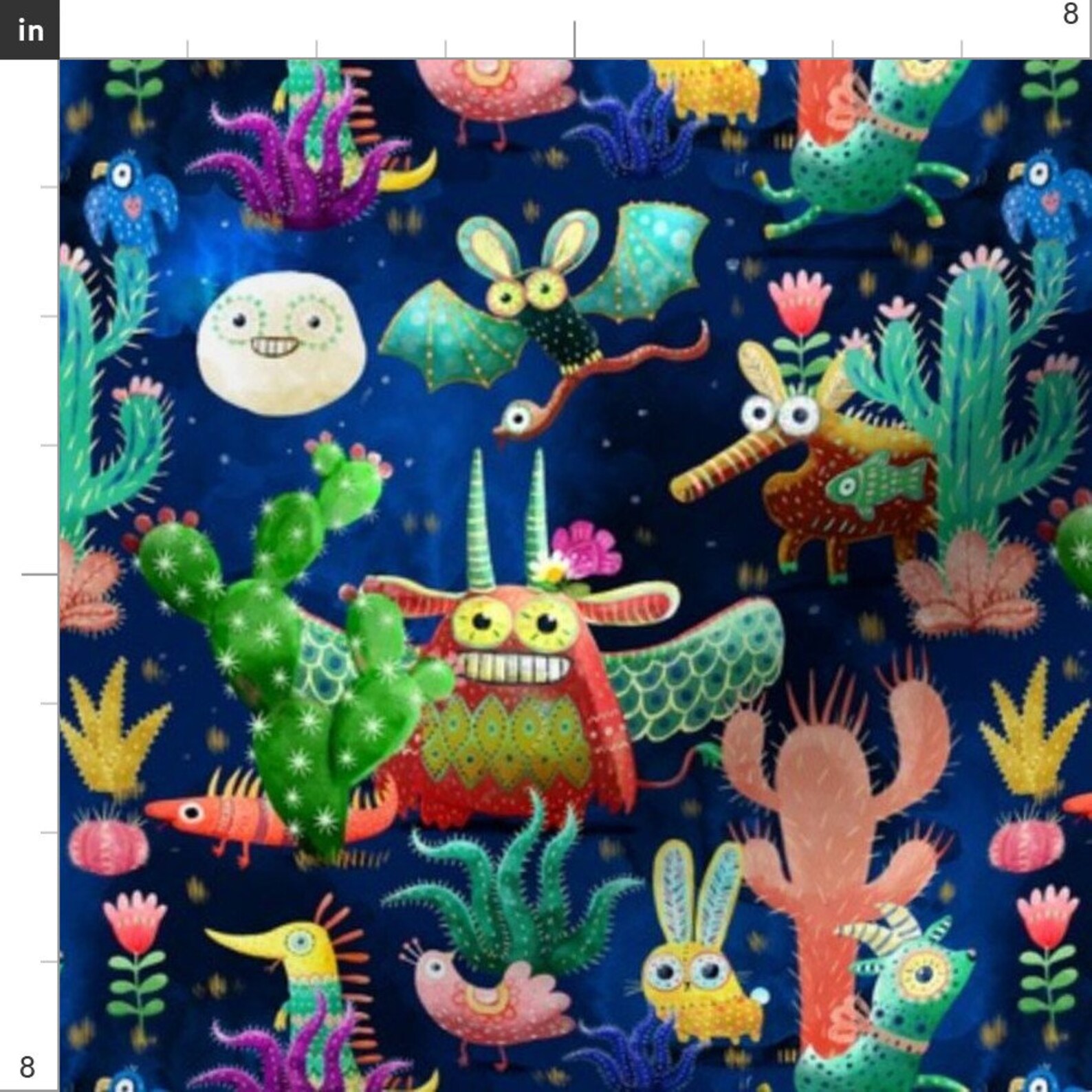 Cute Mexican Monsters Fabric Oaxaca Desert by Monika Suska - Etsy