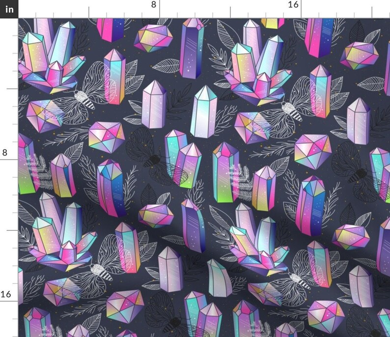 Gems And Insects Fabric Moths And Crystals By Marinademidova | Etsy