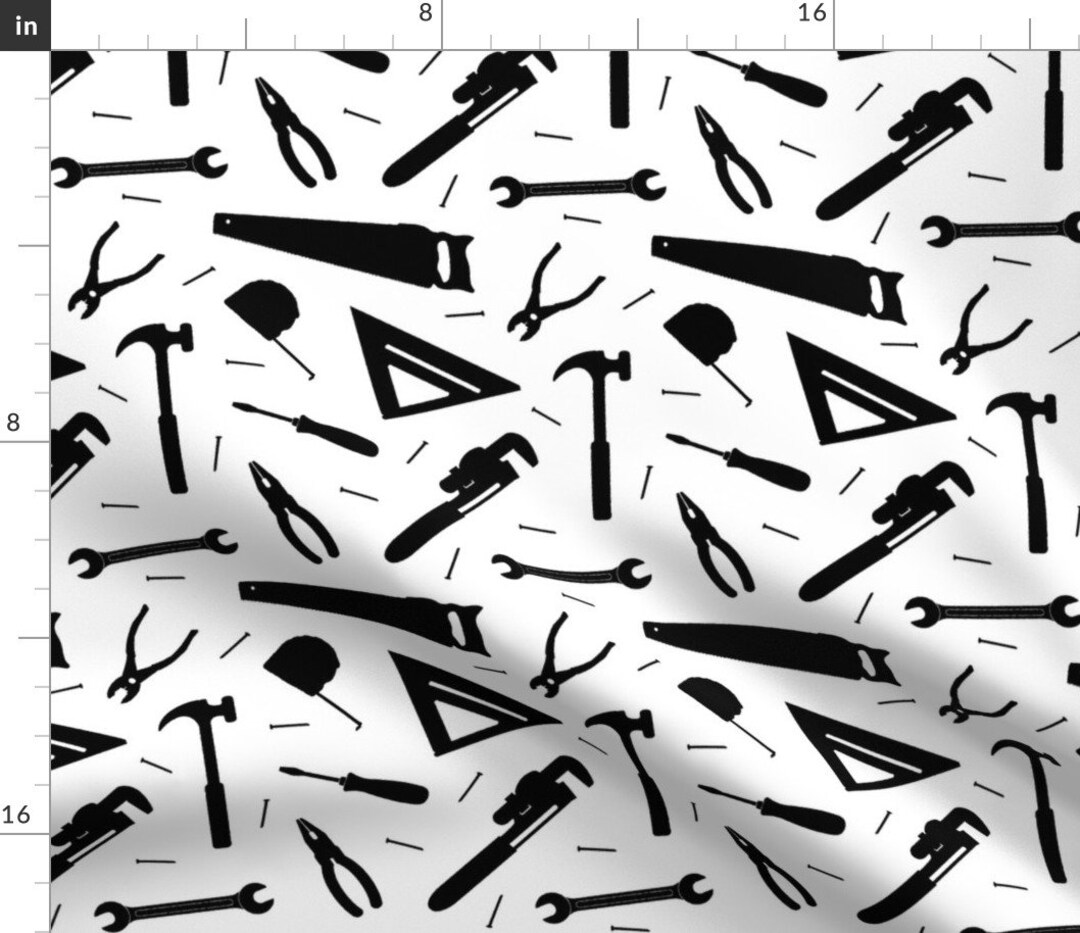 Masculine Fabric Large Tool Shed Black White Power Tools Construction ...