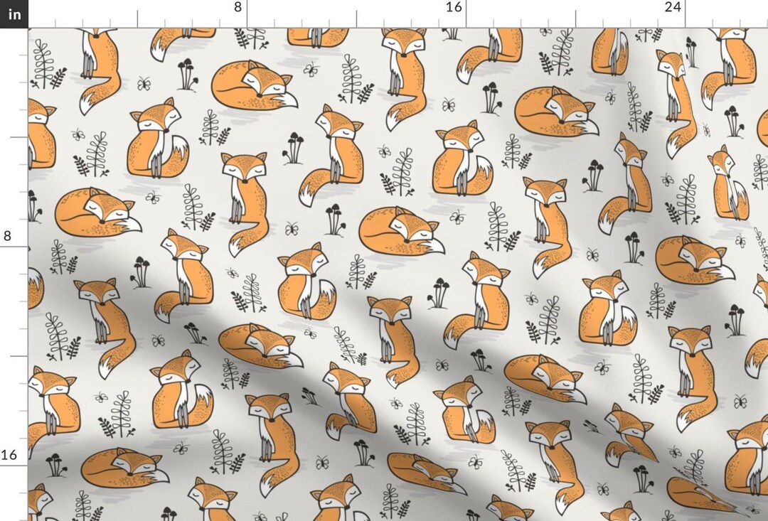Woodland Fox Fabric - Dreamy Fox in Cloud Grey by Caja Design - Fox ...