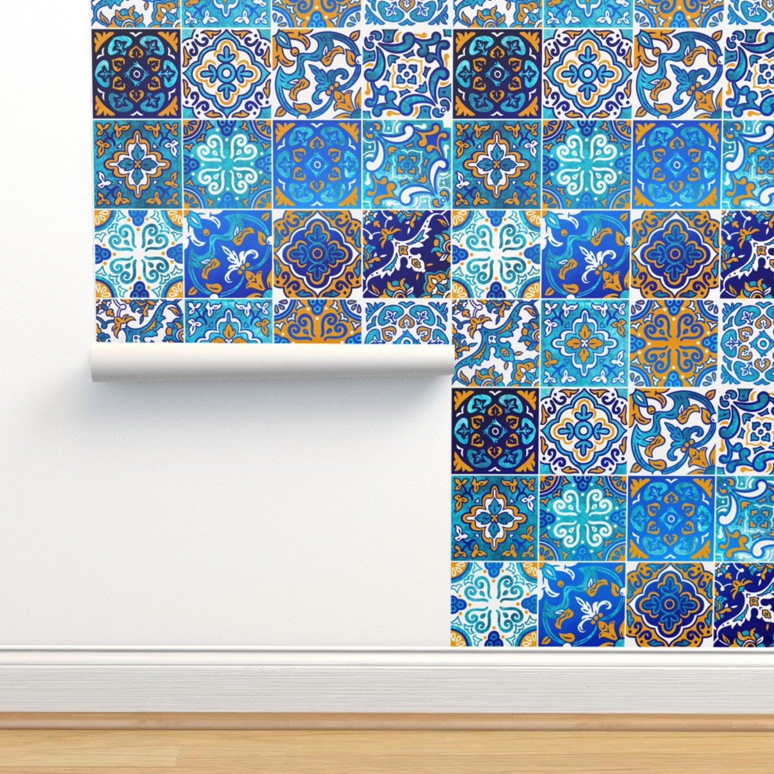 Spanish Wallpaper Sea Breeze Spanish Tile by Penguinhouse - Etsy