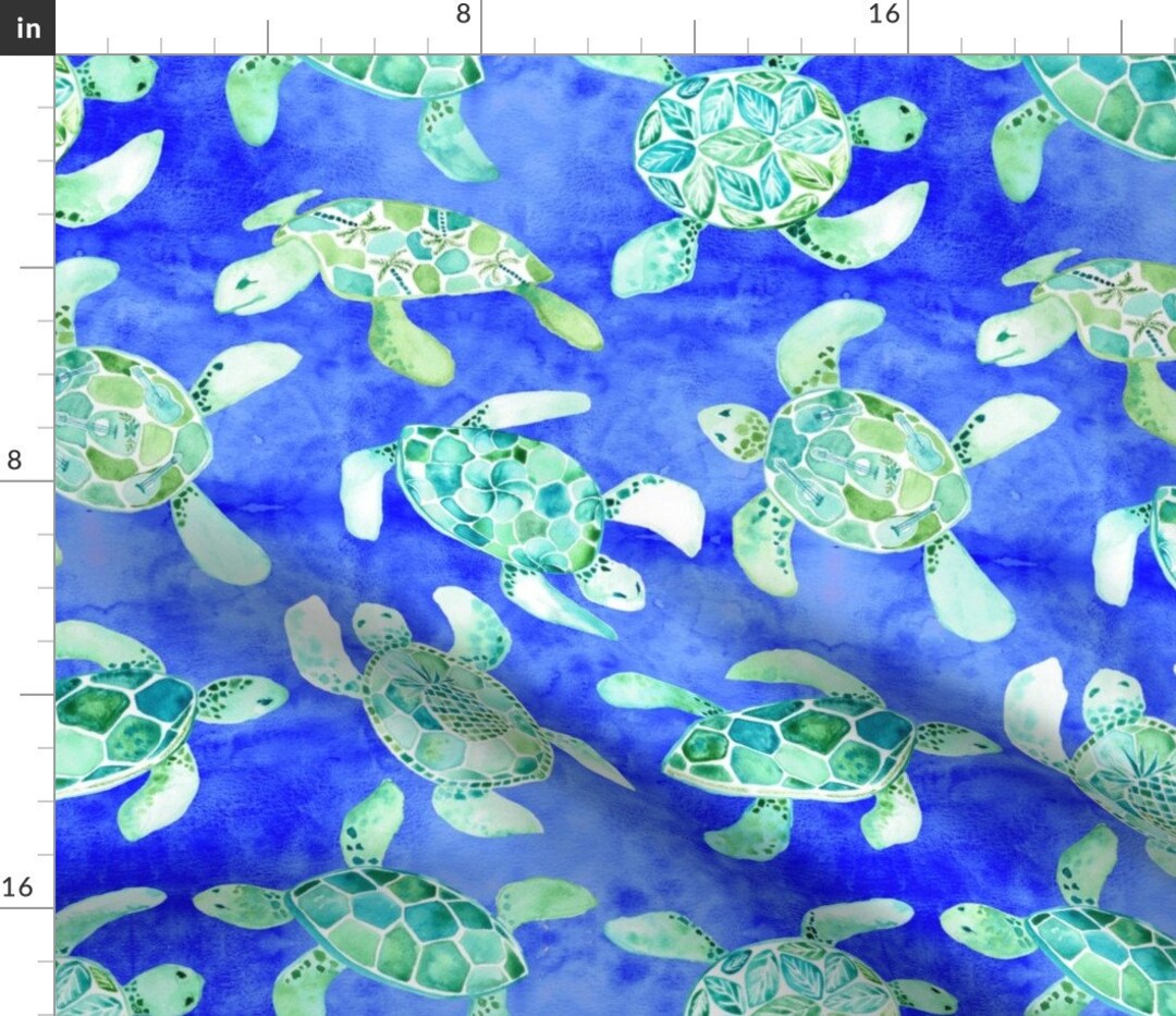 Watercolor Sea Turtles Fabric Green Sea Turtle Hidden Honolulu by ...
