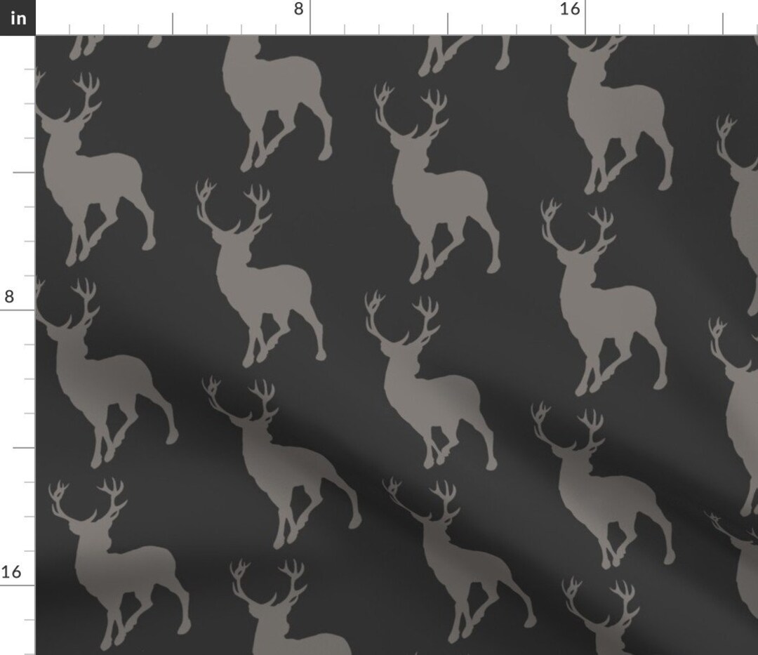 Moody Buck Fabric Buck in Grey on Charcoal Woodland by - Etsy