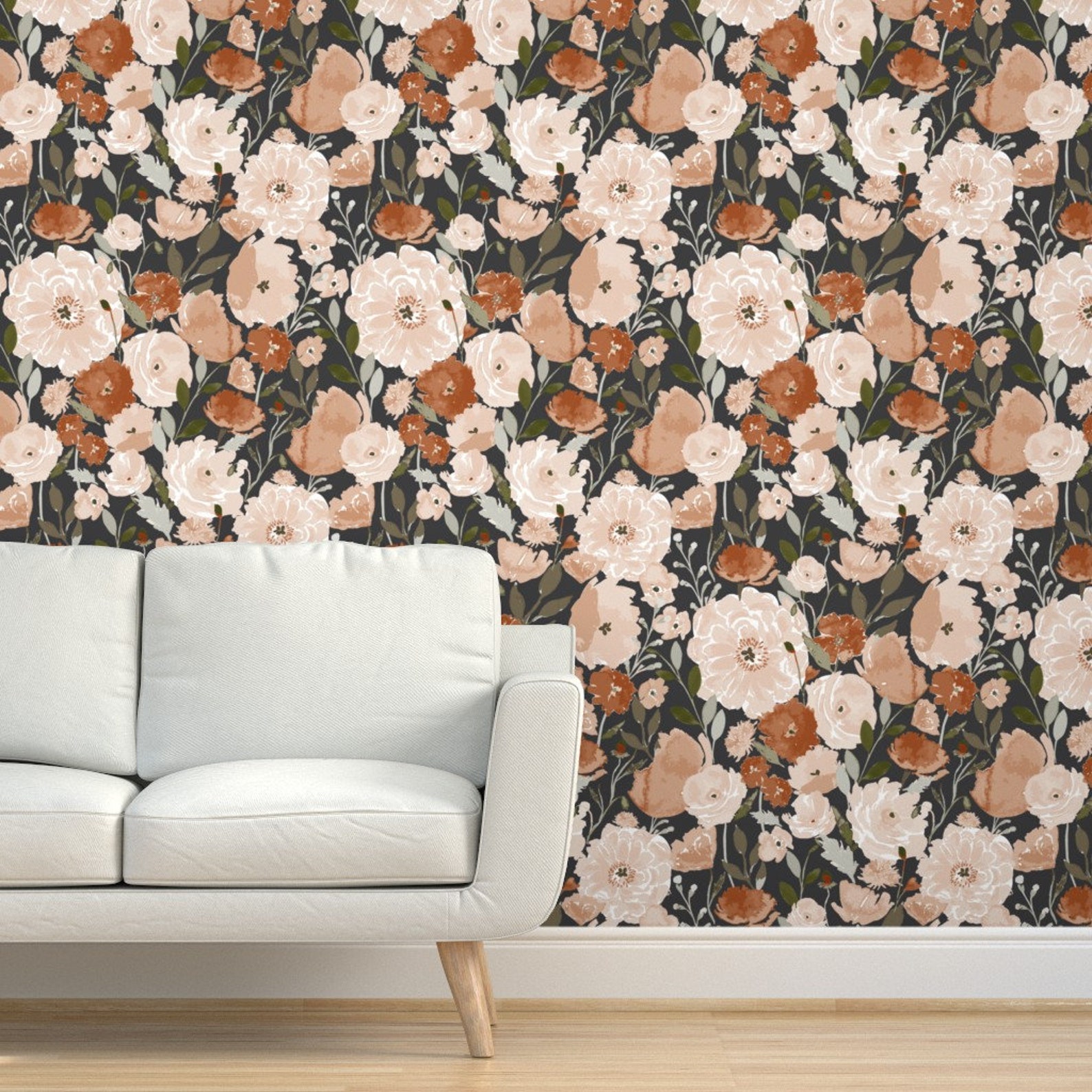 Floral Wallpaper Poppy Garden By Indybloomdesign Muted | Etsy