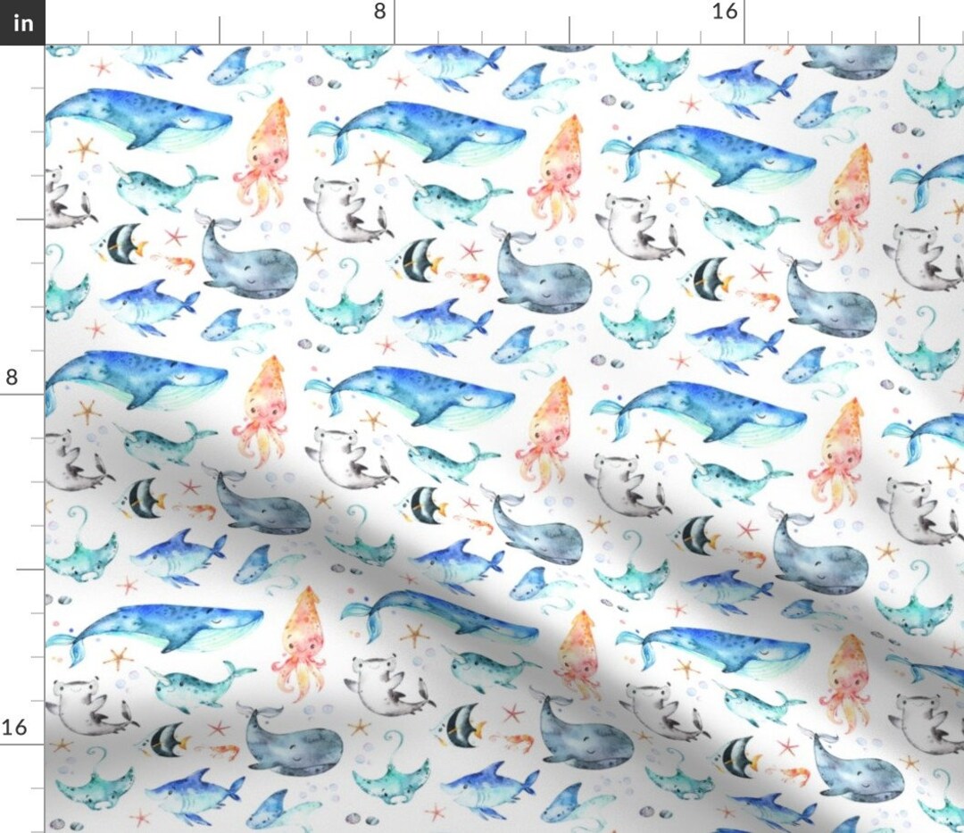 Nautical Sea Creature Fabric Nautical Sea Creatures by - Etsy