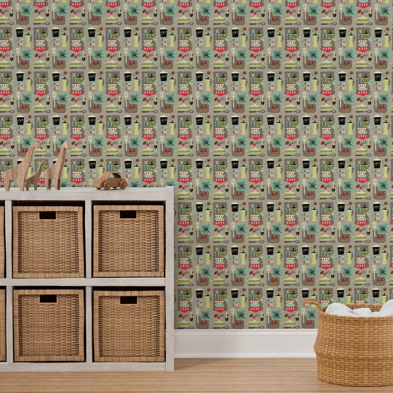 Mid Century Wallpaper Kitchenette by Neryl Kitchen Retro - Etsy