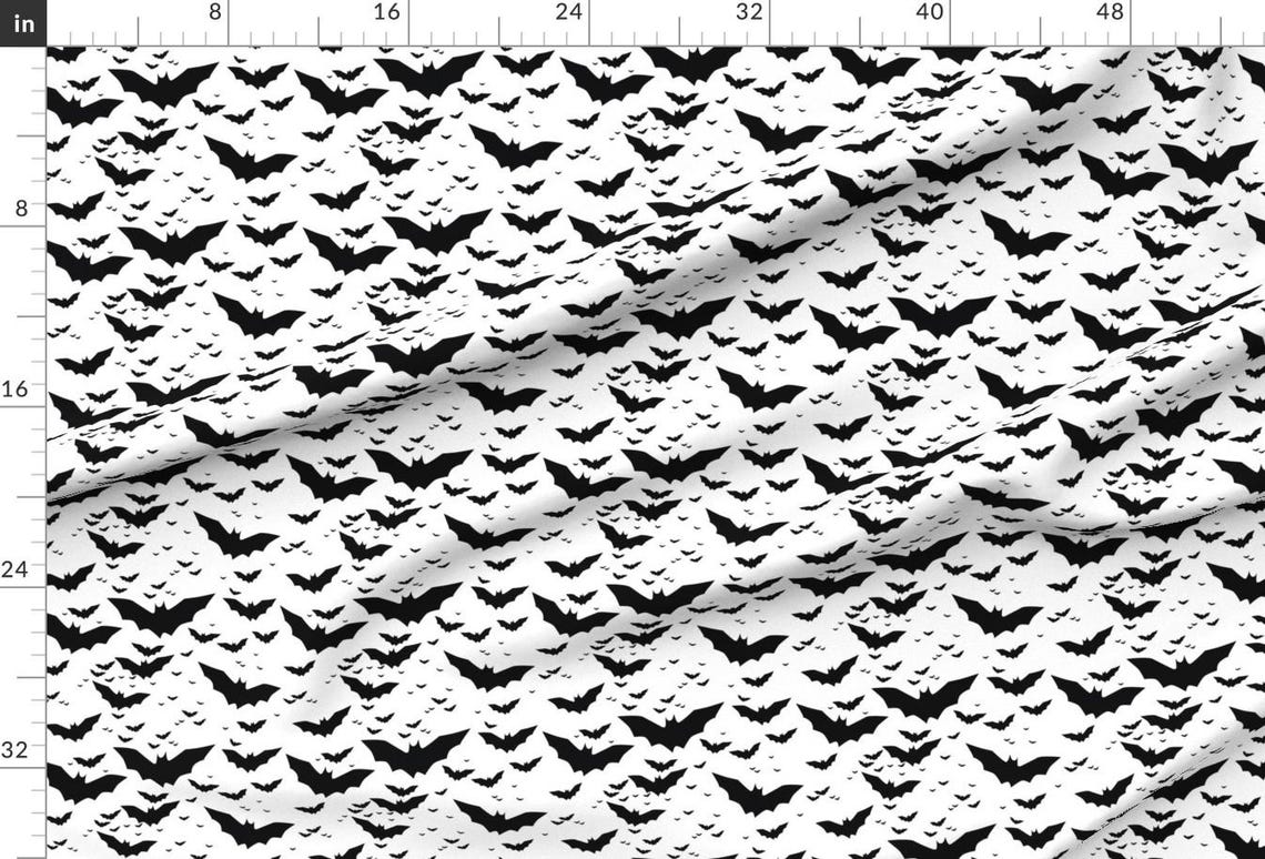 Flying Bat Fabric - Bats by Eleventy-five - Black and White Bats ...