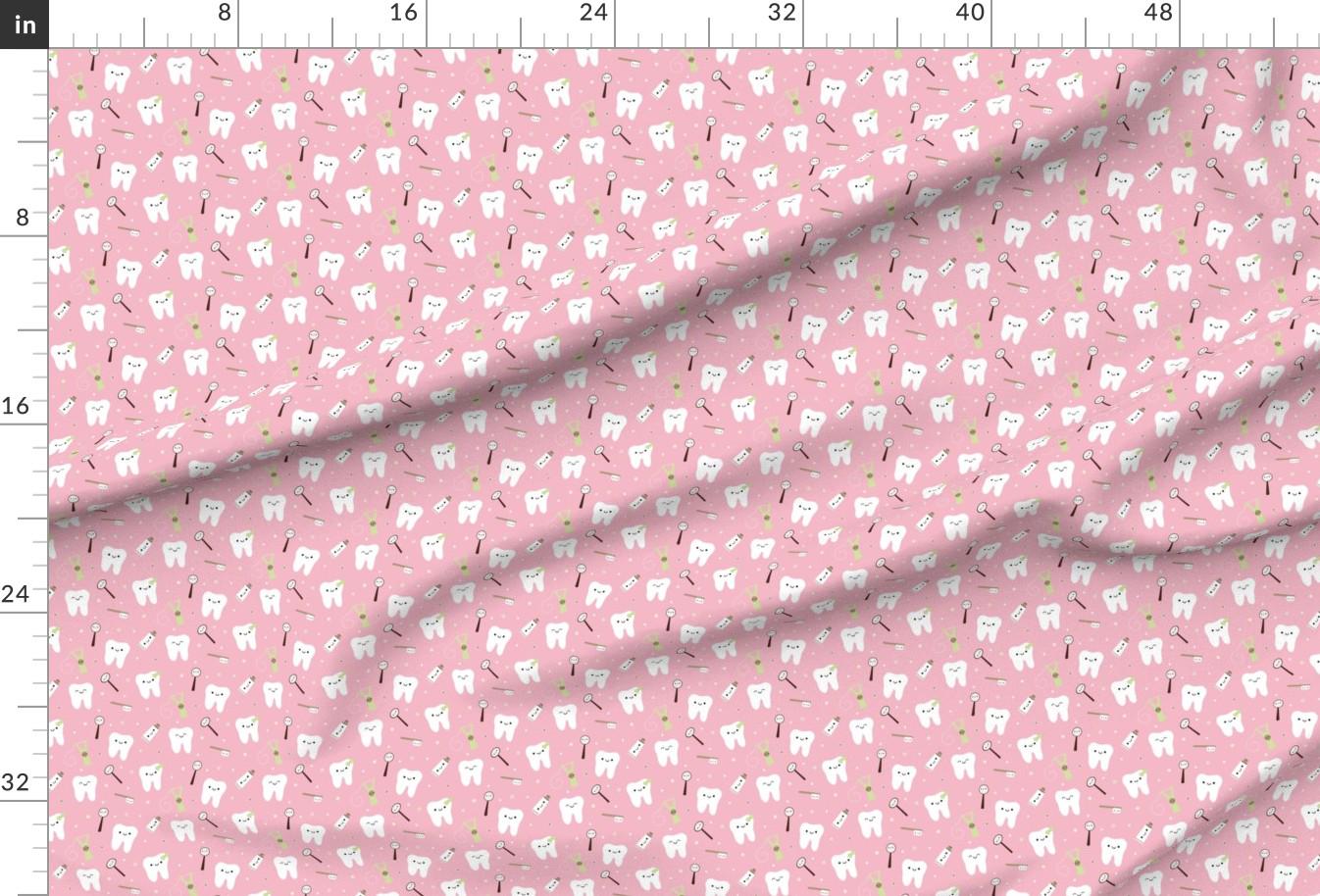 Dental Fabric - Happy Teeth Friends - Light Piink by Clayvision ...