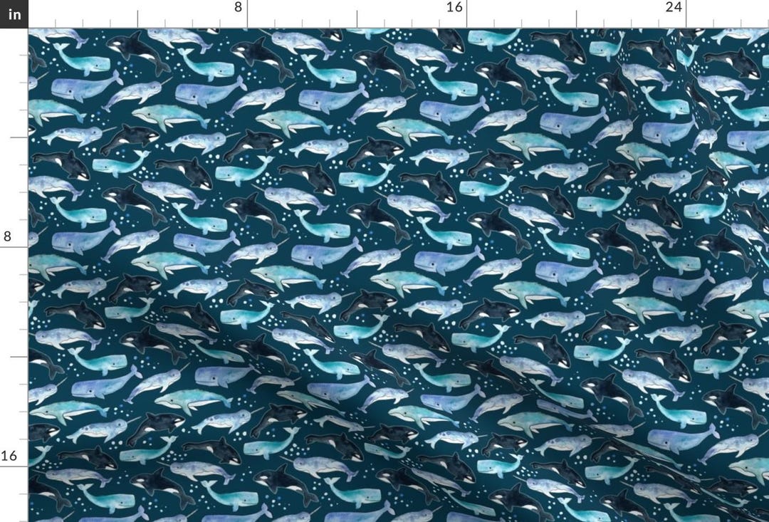 Under the Sea Fabric - Whales and Orcas by Tangerine-tane - Small Scale ...