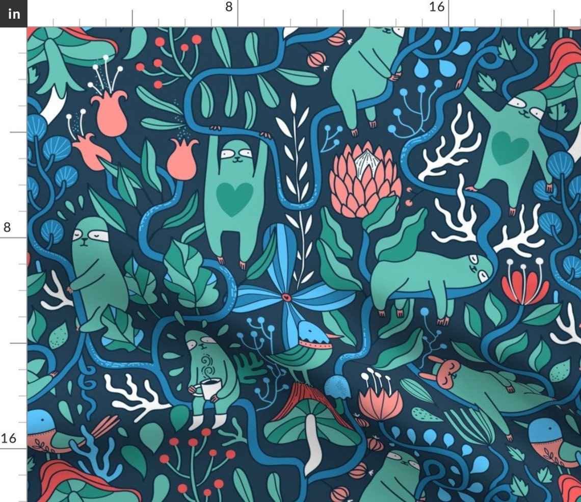 Abstract Blue Sloths Fabric Sloths Garden Cute and Funny - Etsy