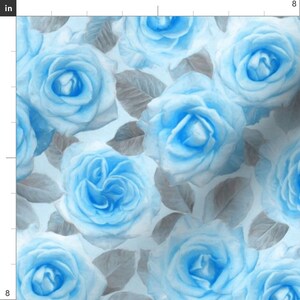 Blue Rose Fabric Medium Painted Roses in Blue Grey by - Etsy