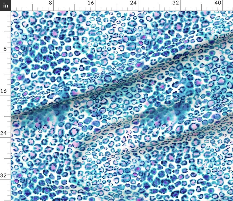 Leopard Print Blue Fabric Blue Leopard Watercolor Animal - Etsy